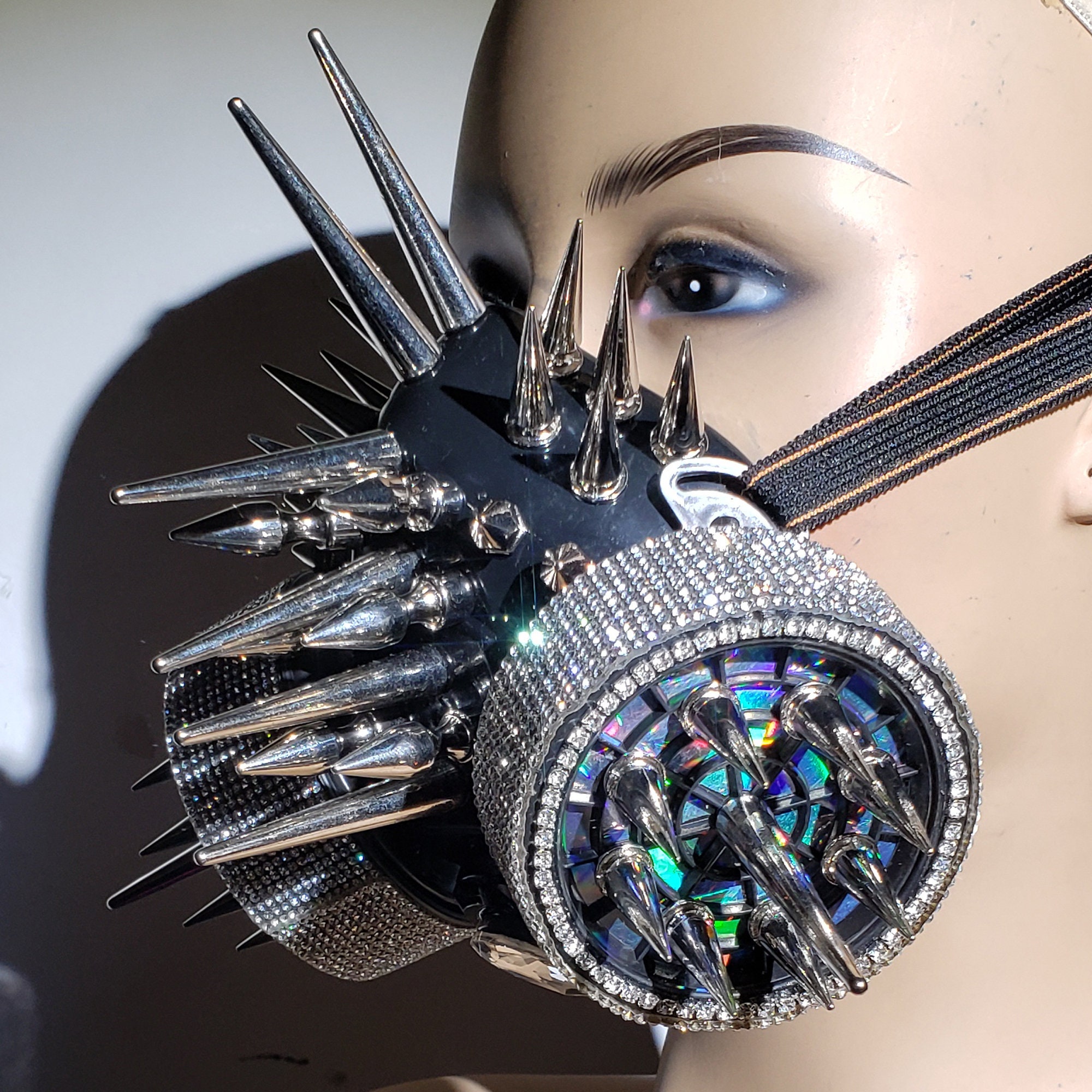 Cyber Goth Spike Studded Mask,gothic Steampunk Mask, Rave Face Mask ...